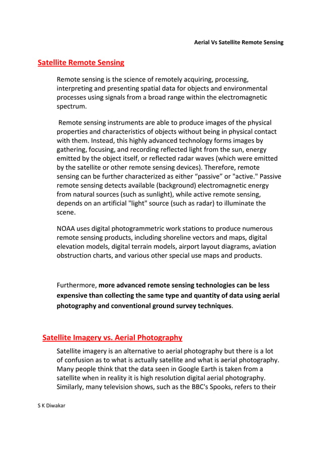 Aerial photography vs remote sensing satellite | PDF