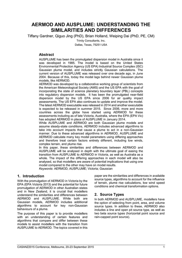 AERMOD and AUSPLUME: Understanding the Similarities and Differences | PDF