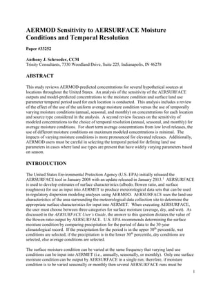 AERMOD Sensitivity to AERSURFACE Moisture Conditions and Temporal ...