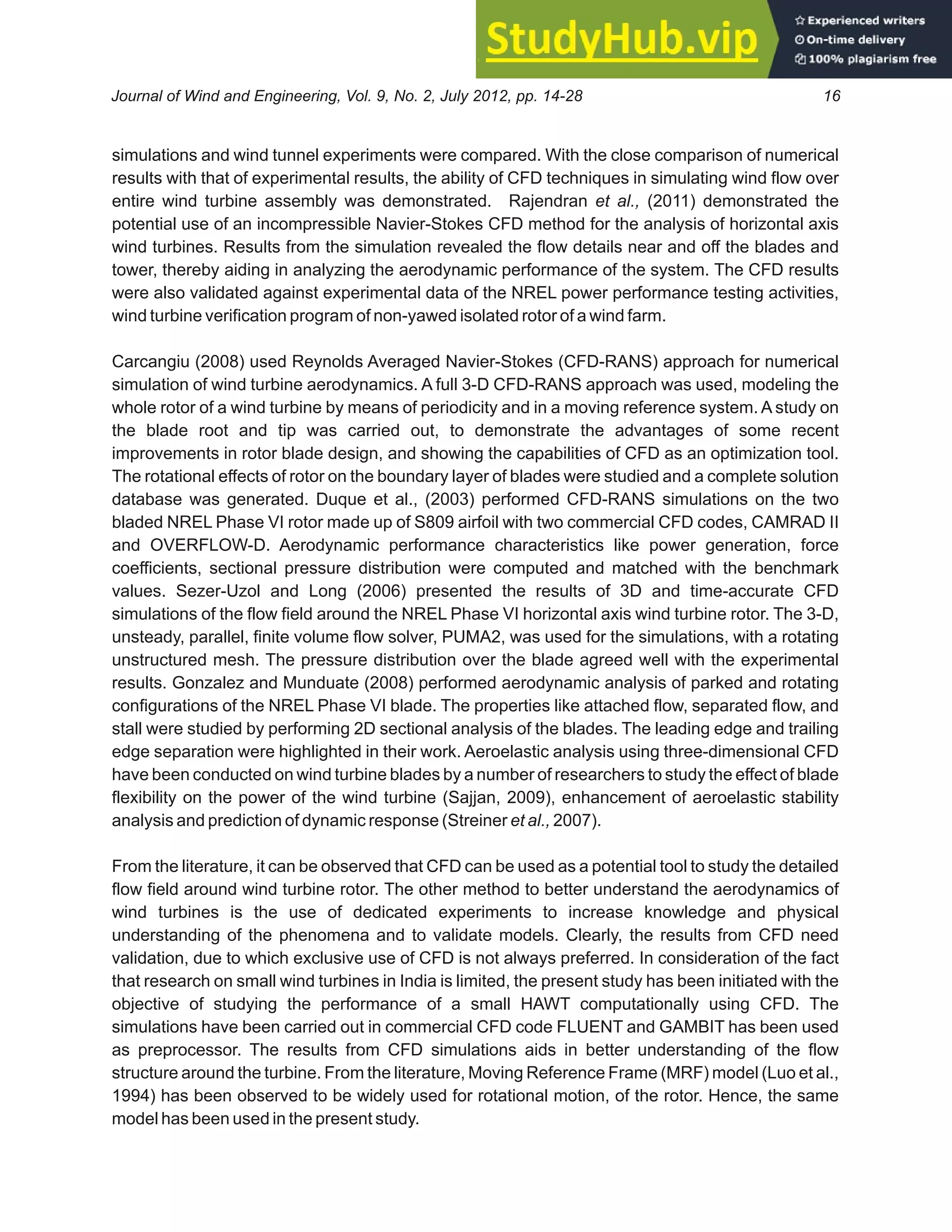 AERODYNAMIC ANALYSIS OF A SMALL HORIZONTAL AXIS WIND TURBINE USING CFD ...