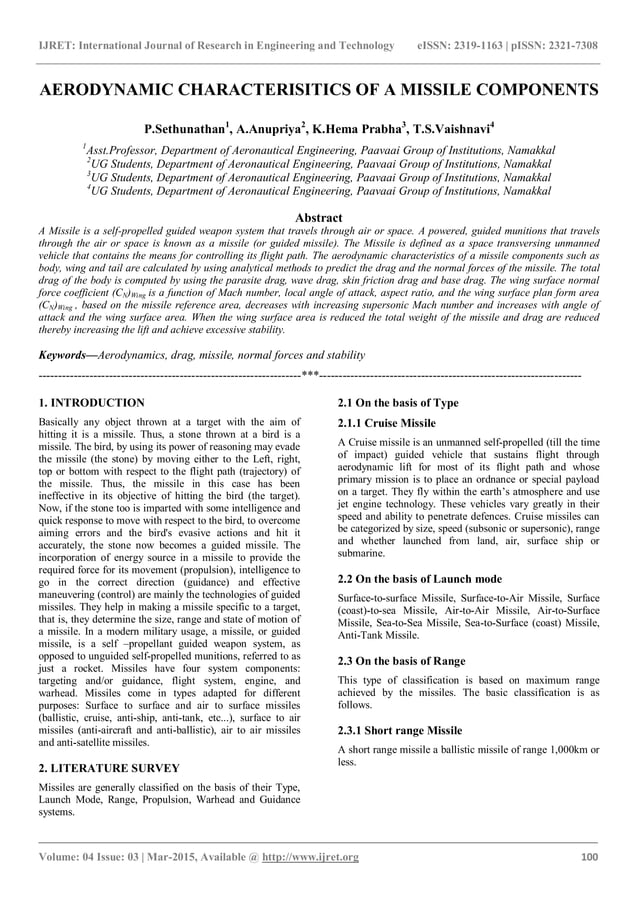 Aerodynamic characterisitics of a missile components | PDF | Arms ...