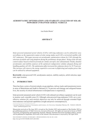 Aerodynamic Optimisation and Stability Analysis of Solar-powered ...