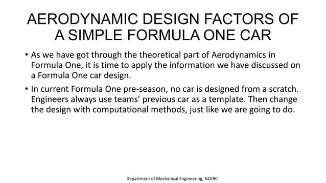 Aerodynamic optimization techniques in design of formula One car | PDF ...