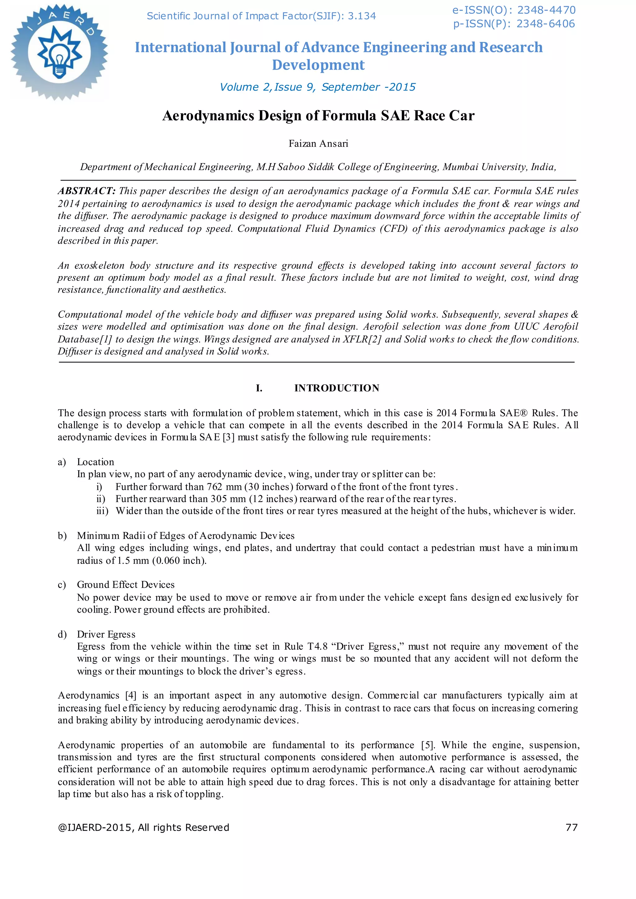 Aerodynamics design of formula sae race car 41372 | PDF