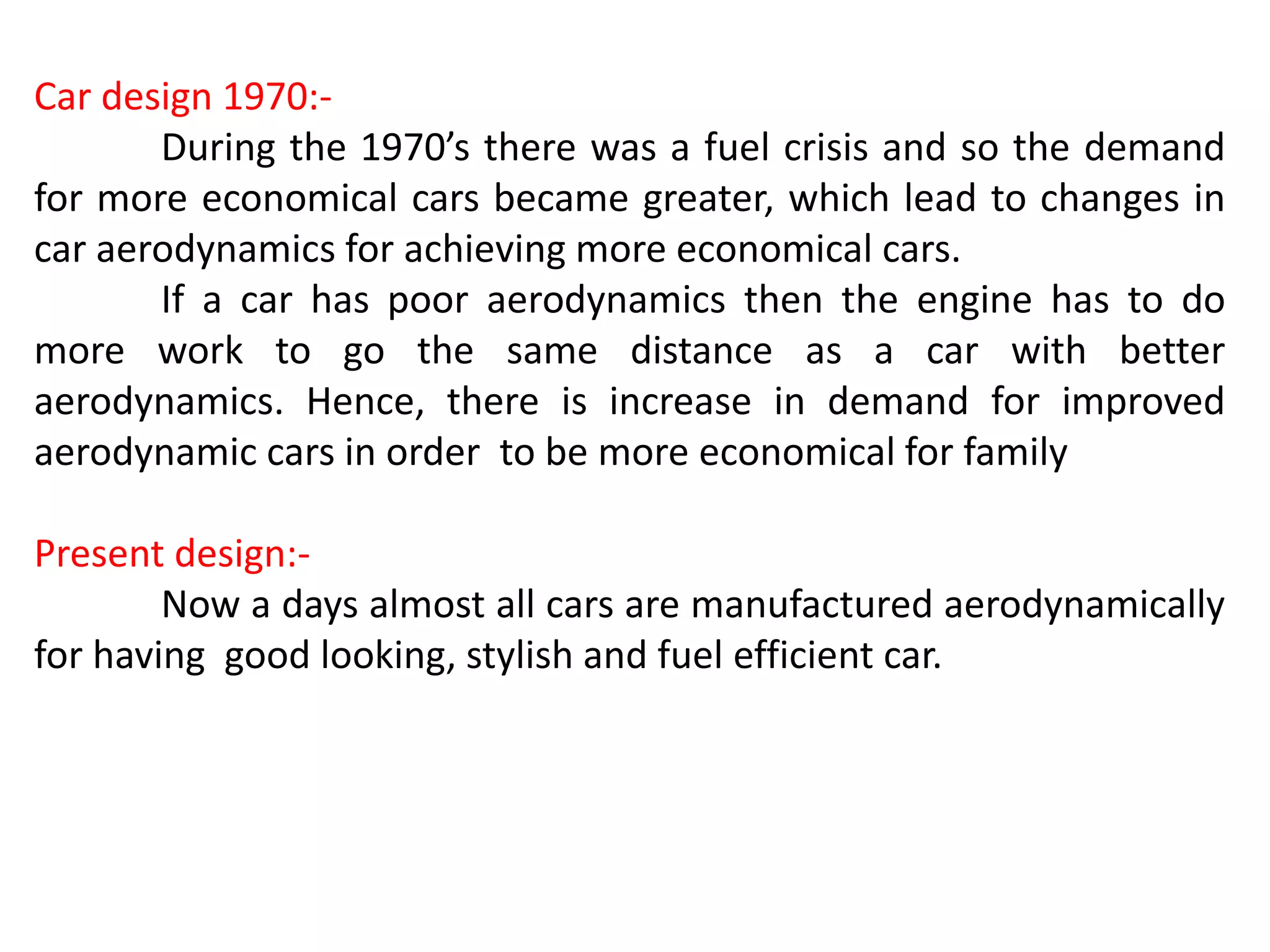 Aerodynamics in cars | PPTX