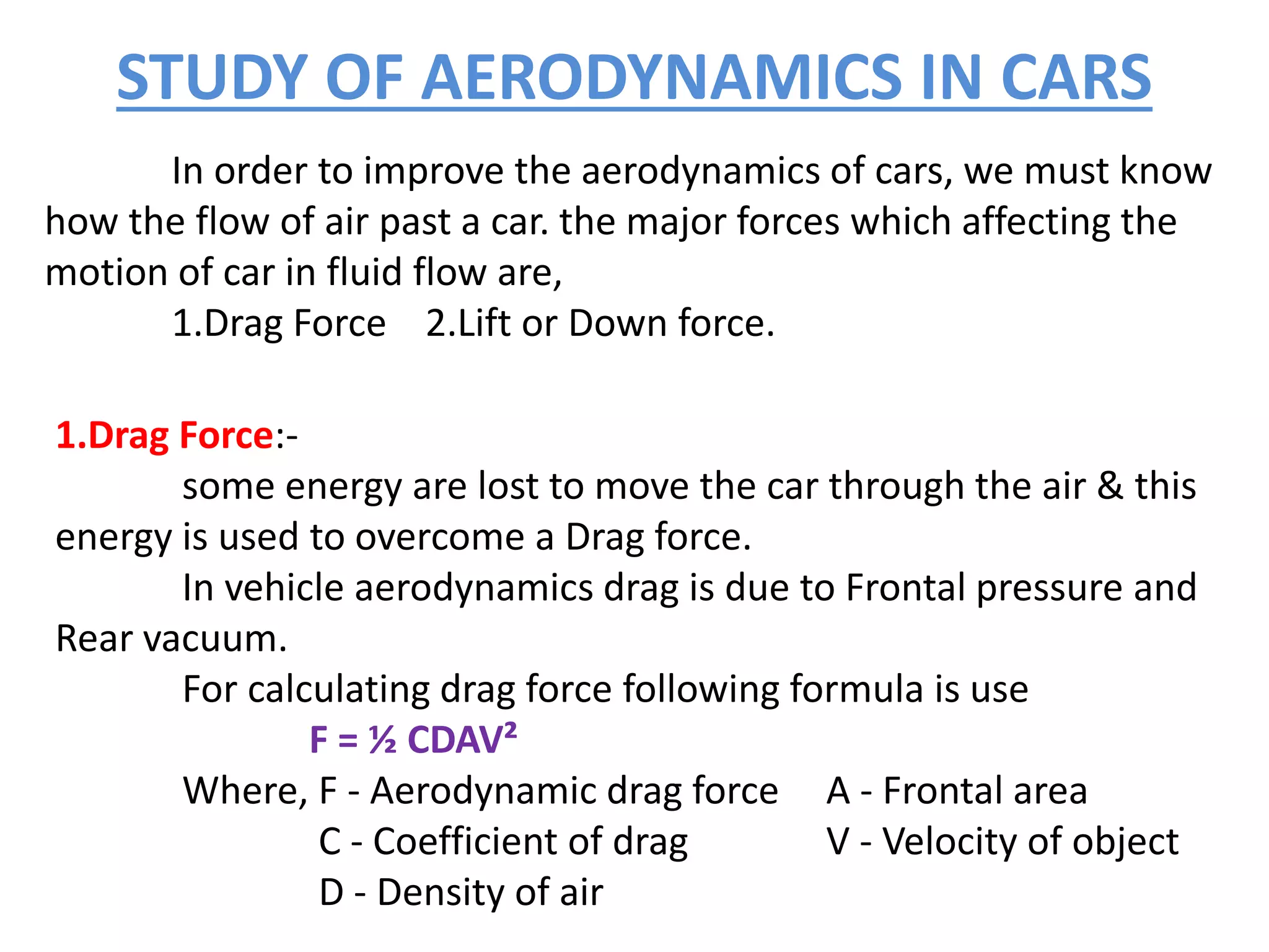 Aerodynamics in cars | PPTX