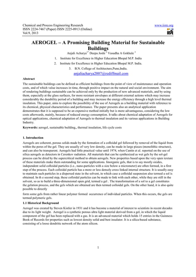 Aerogel – a promising building material for sustainable buildings | PDF | Science