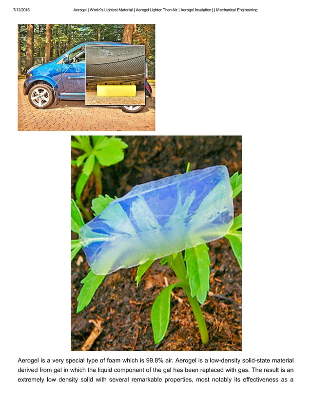 Aerogel world’s lightest material | PDF