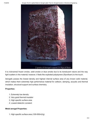 Aerogel world’s lightest material | PDF