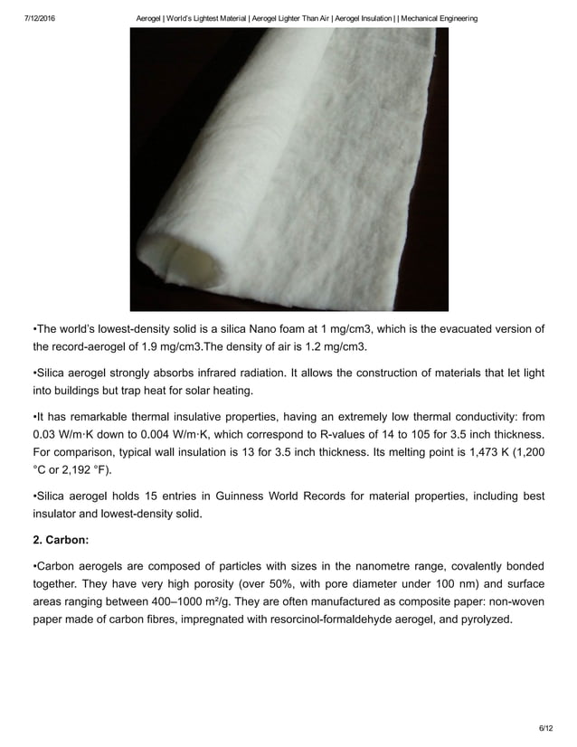Aerogel world’s lightest material | PDF