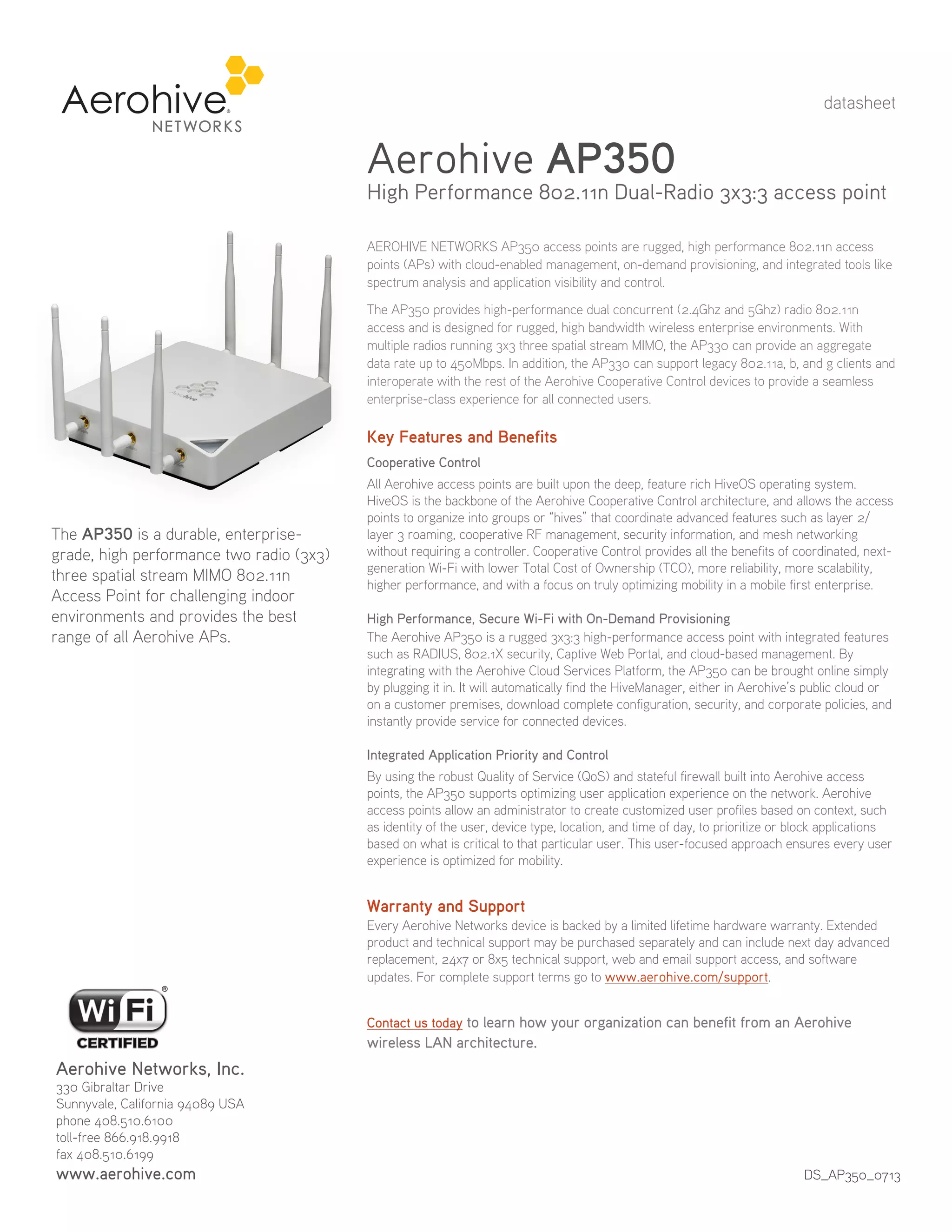 Aerohive AP350 802.11n Wireless Access Point | PDF
