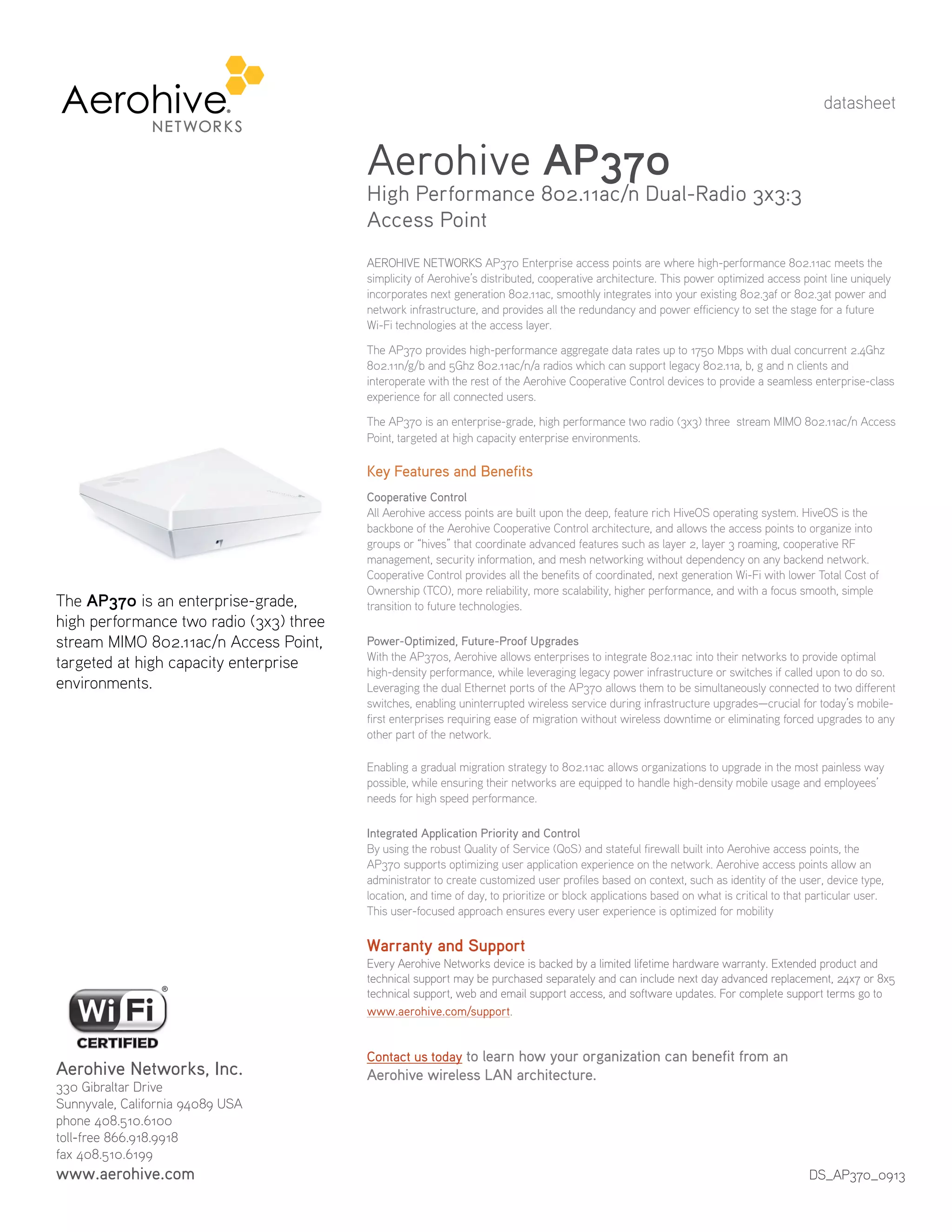 Aerohive AP370 802.11ac Wireless Access Point | PDF