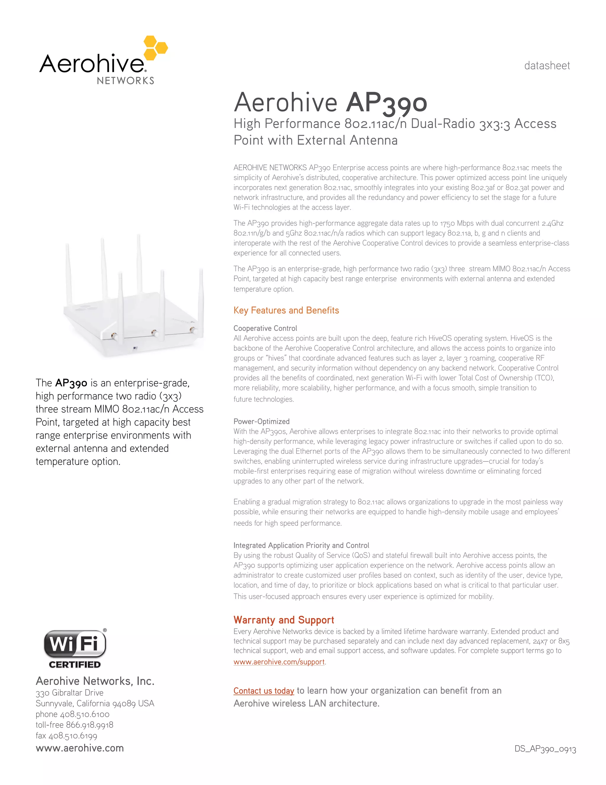 Aerohive AP390 802.11ac Wireless Access Point | PDF