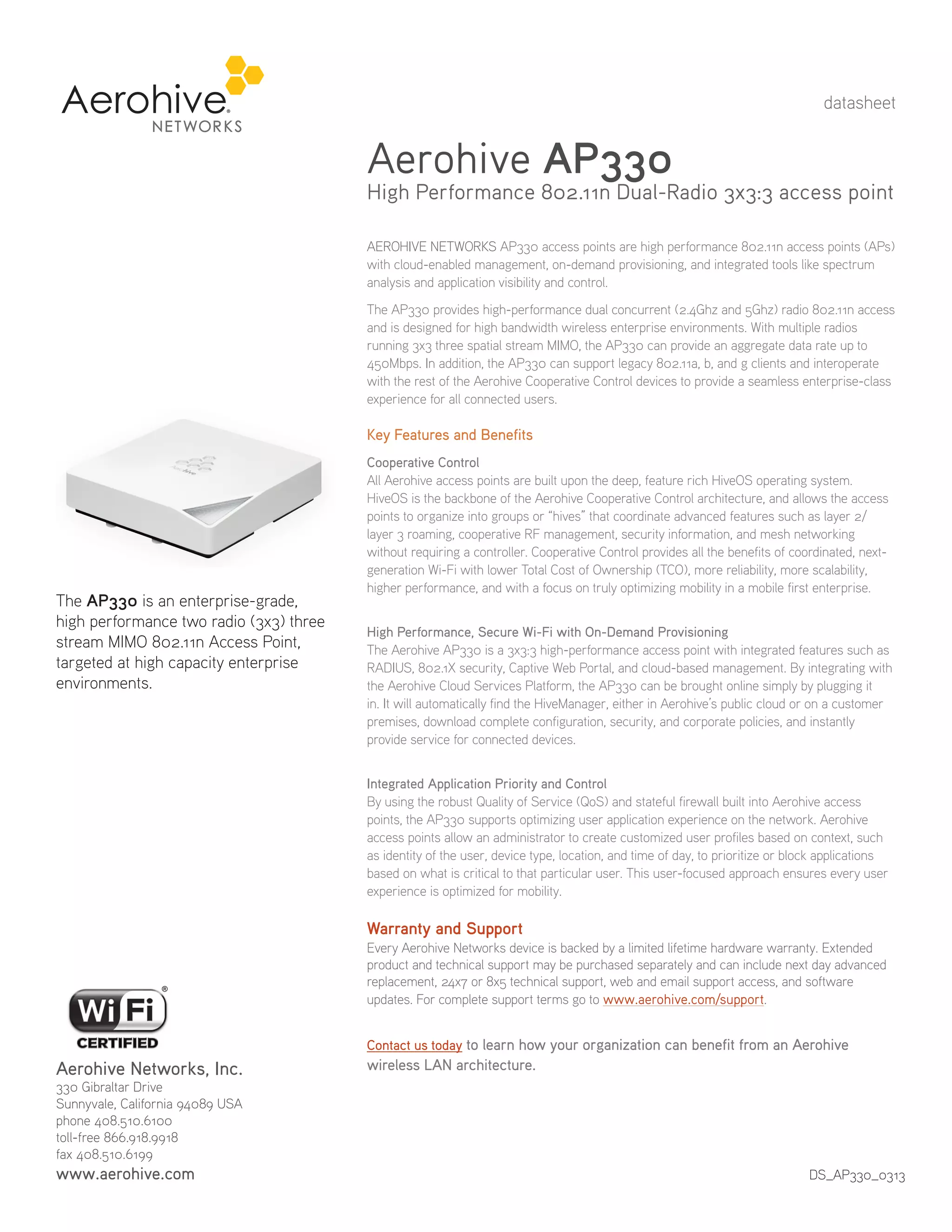 Aerohive AP330 802.11n Wireless Access Point | PDF | Computer ...