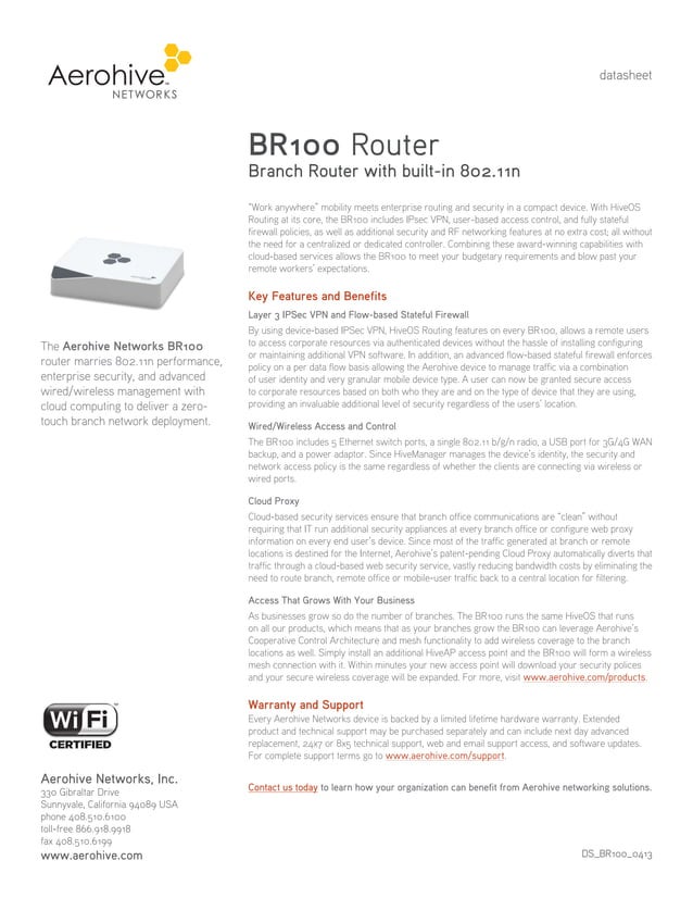 Aerohive BR100 Branch Router | PDF
