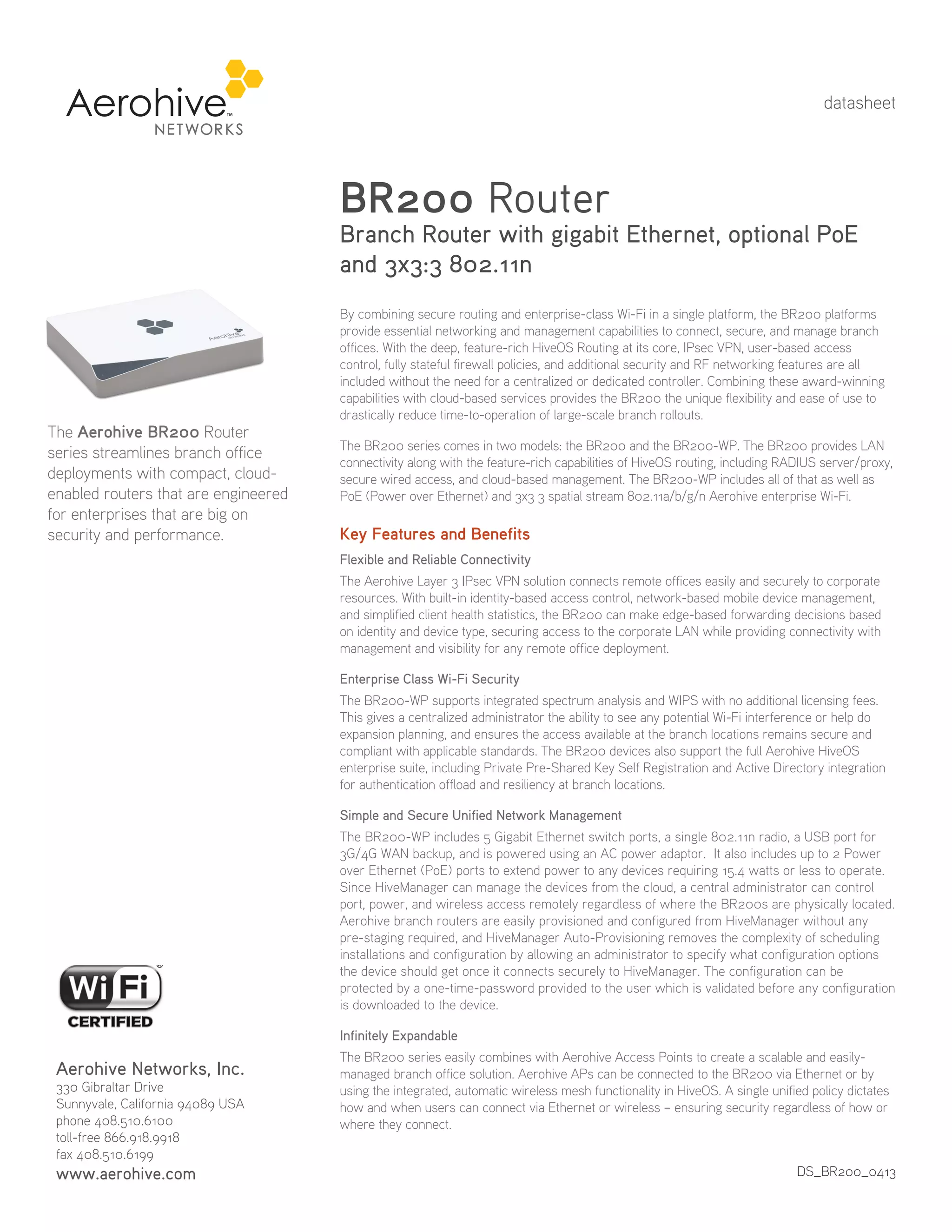 Aerohive BR200 Branch Router | PDF