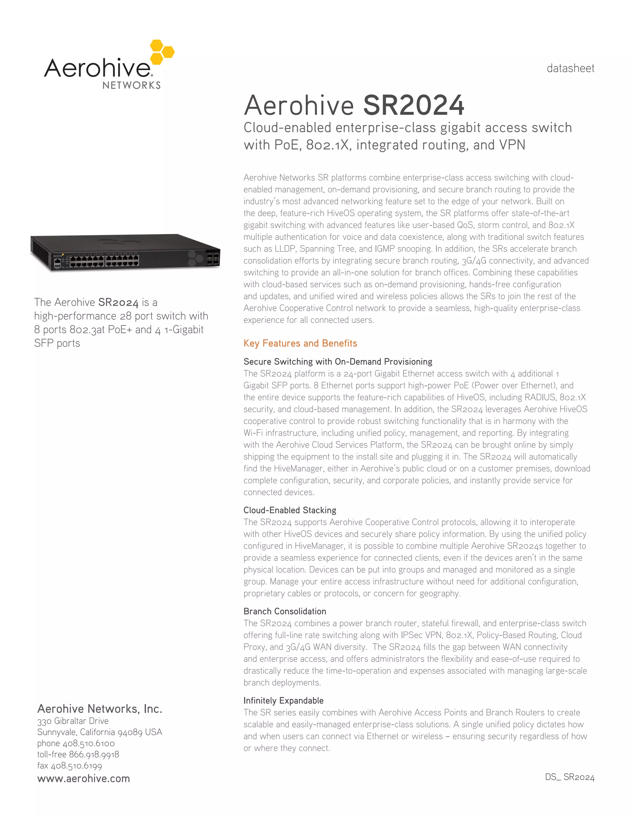 Aerohive SR2024 Switch | PDF