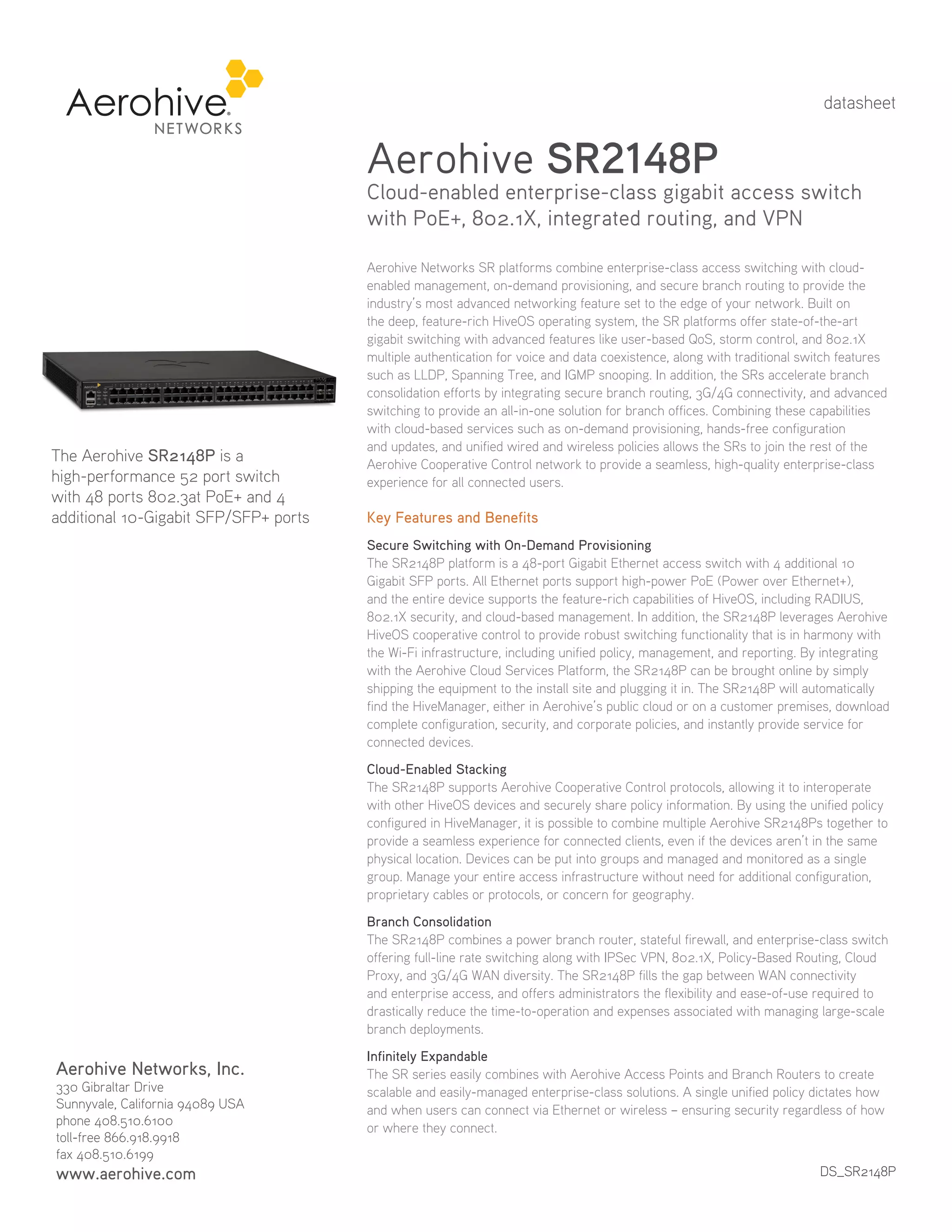 Aerohive SR2148P Switch | PDF