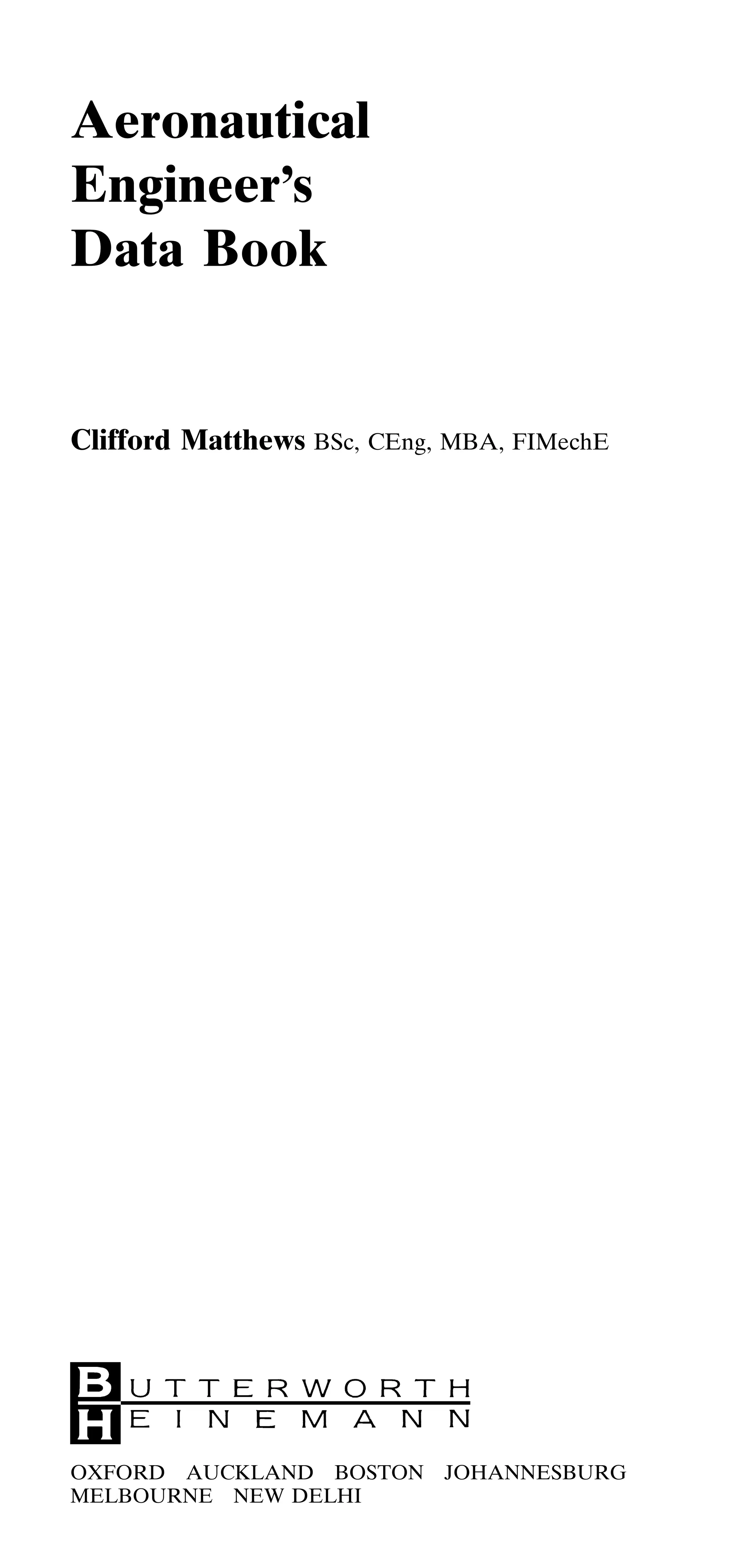 Aeronautical engineer's data book clifford matthews, b sc, ceng, mba. fmech-e | PDF