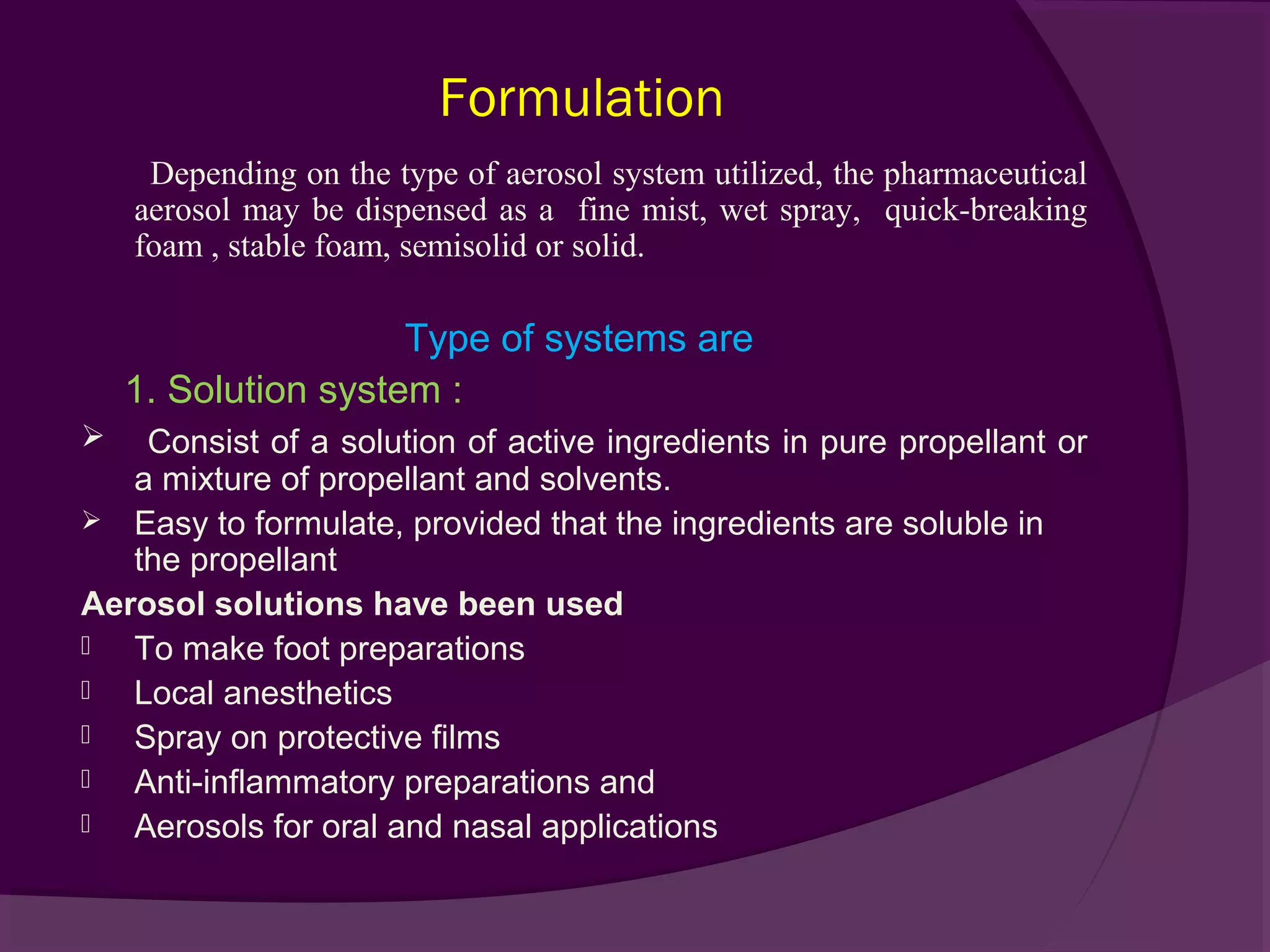 Aerosol , components for aerosol formulation by mariomakhter@yahoo.com