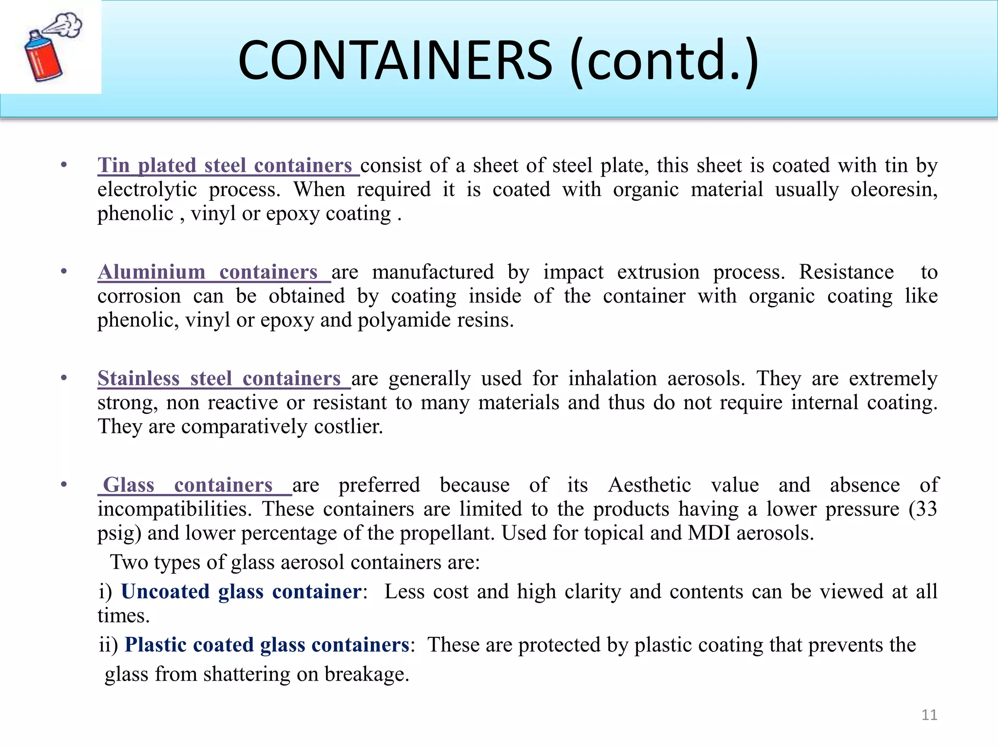 Aerosols containers and different propellants used | PPTX