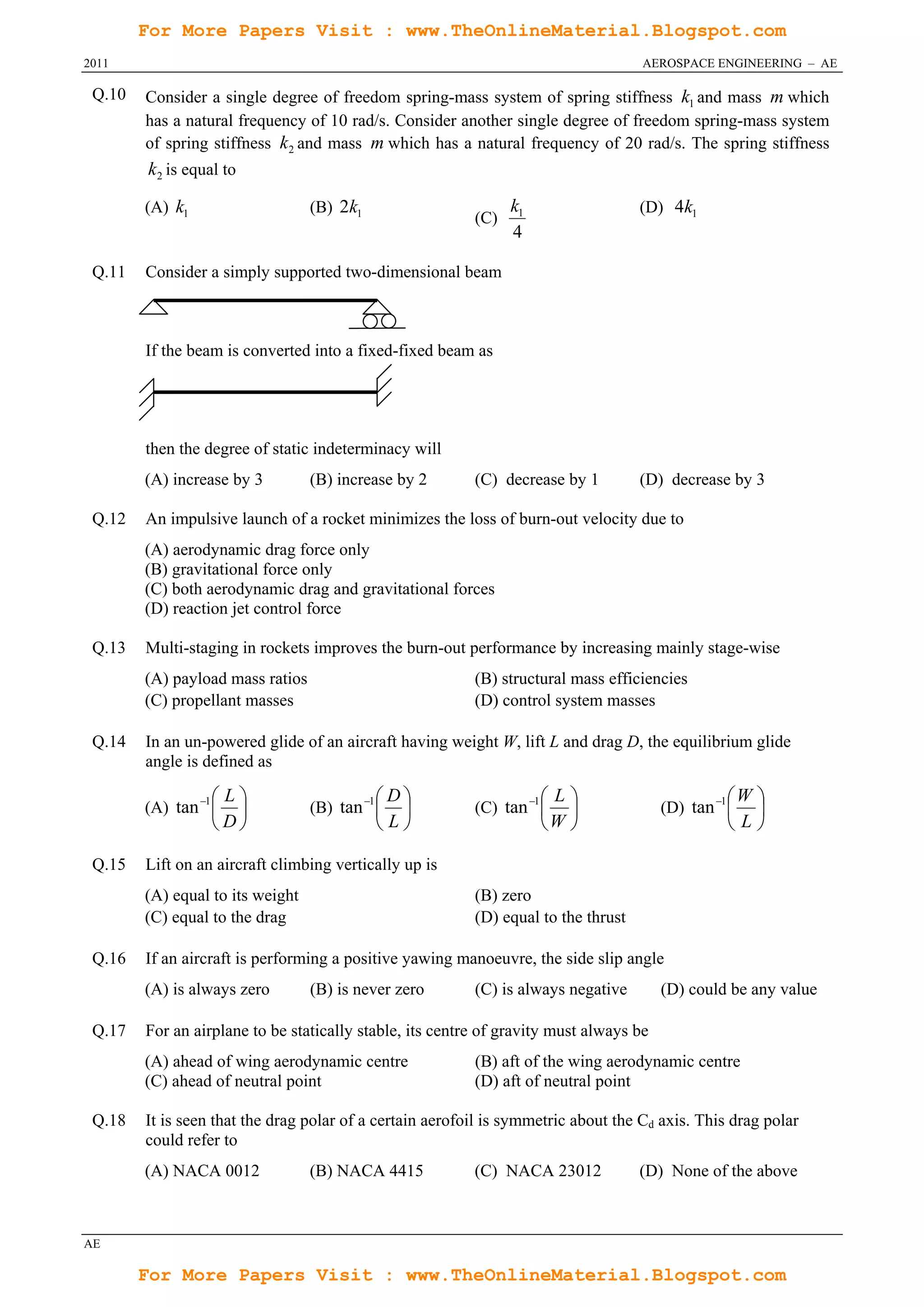 Aerospace Engineering (AE) - Gate Previous Question Paper 2011 Download ...