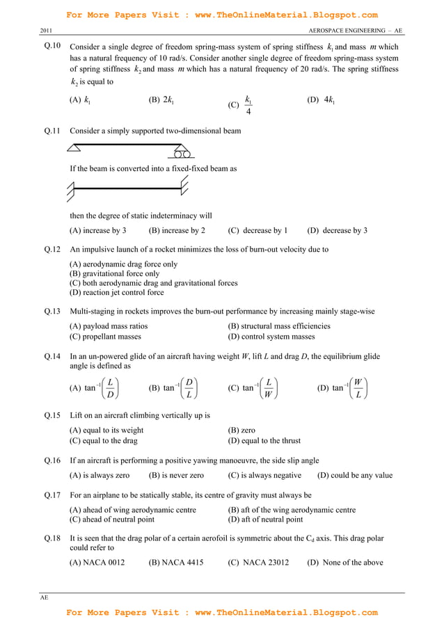 Aerospace Engineering (AE) - Gate Previous Question Paper 2011 Download ...