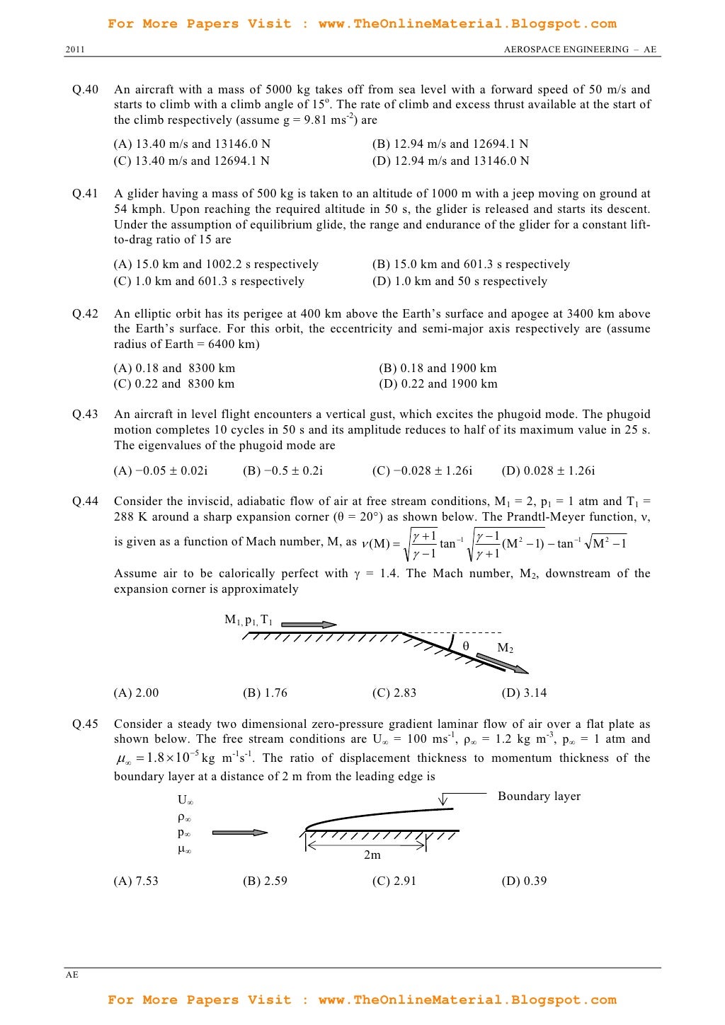 Aerospace Engineering (AE) - Gate Previous Question Paper 2011 Downlo…