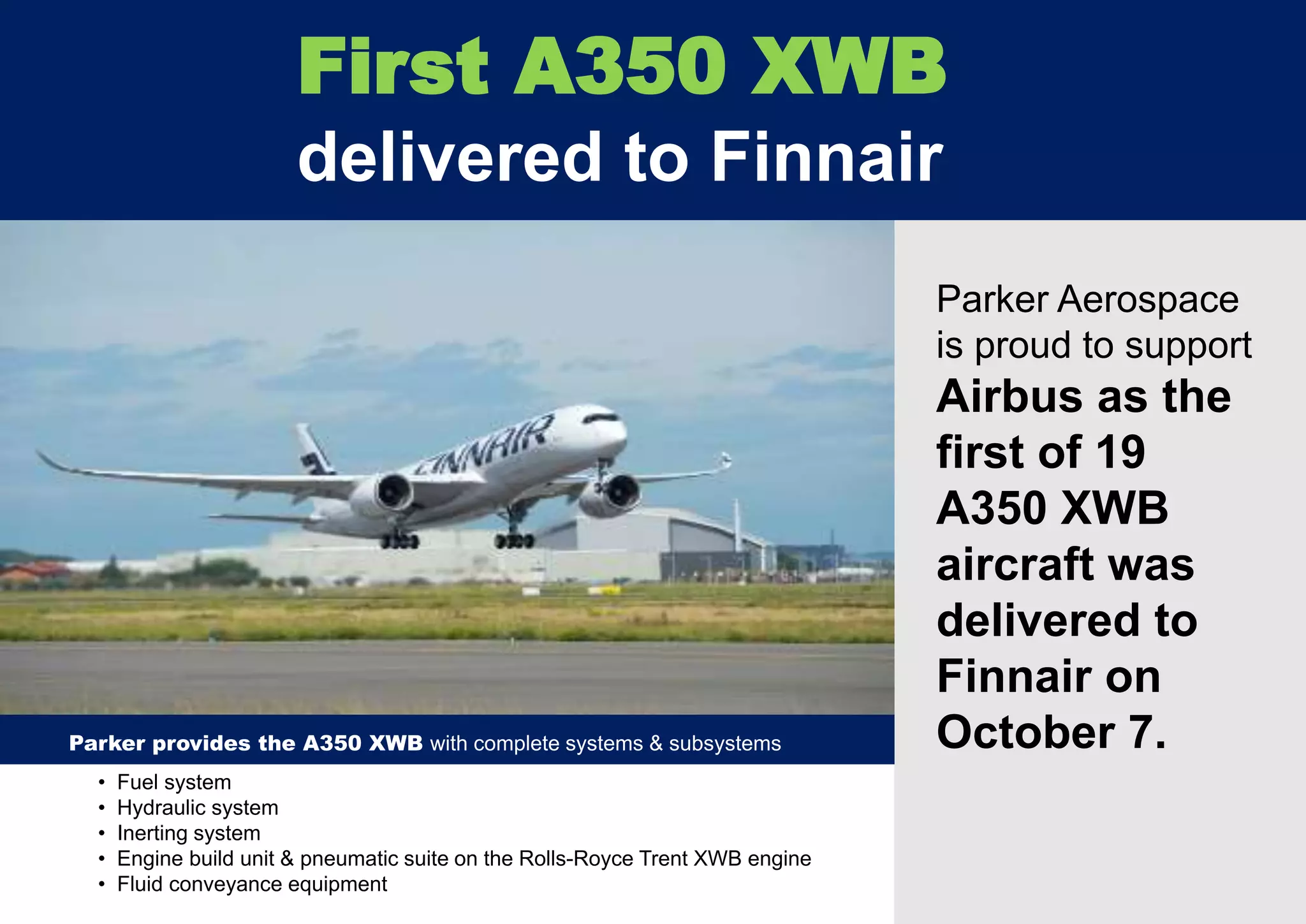 Parker Hannifin - Aerospace Group First Airbus A350 Delivery to Finnair ...