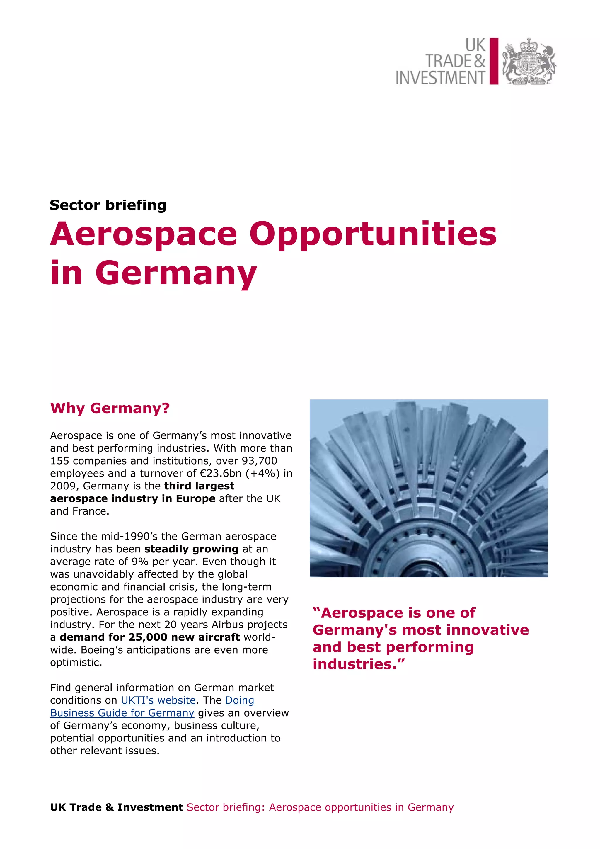 Aerospace Opportunities In Germany | PDF