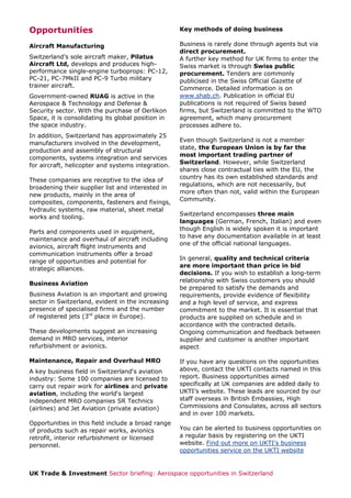 Aerospace Opportunities In Switzerland | PDF