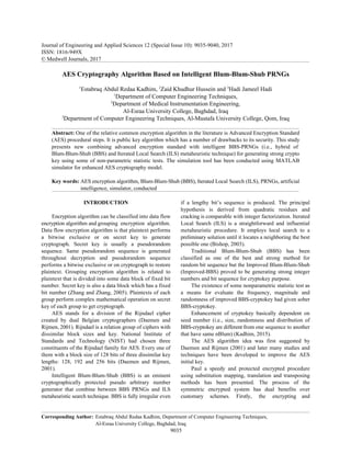 Aes cryptography algorithm based on intelligent blum blum-shub prn gs | PDF