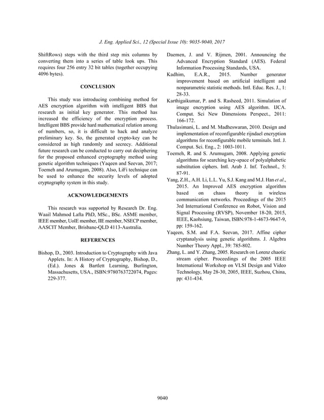 Aes cryptography algorithm based on intelligent blum blum-shub prn gs | PDF