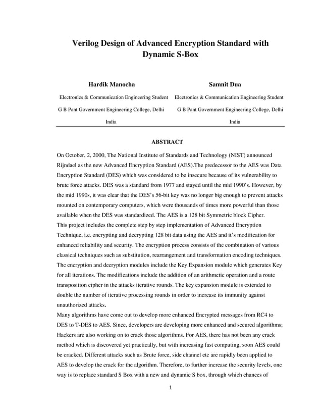 Advanced Encryption Standard Aes With Dynamic Substitution Box Pdf