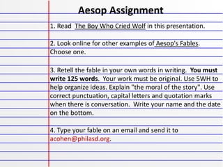 Reading and Writing about Aesop's Fables | PPTX