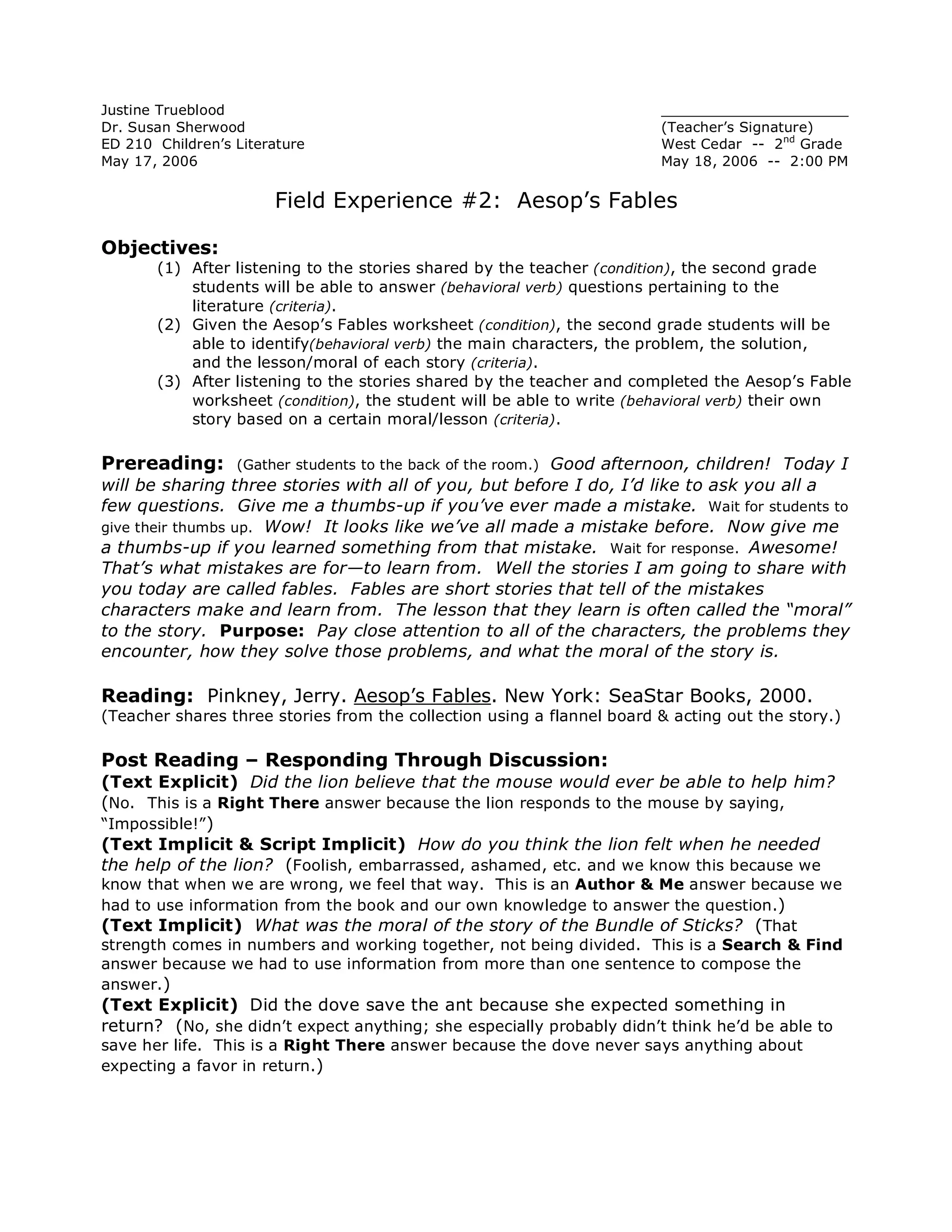 Aesop's fables lesson plan | PDF