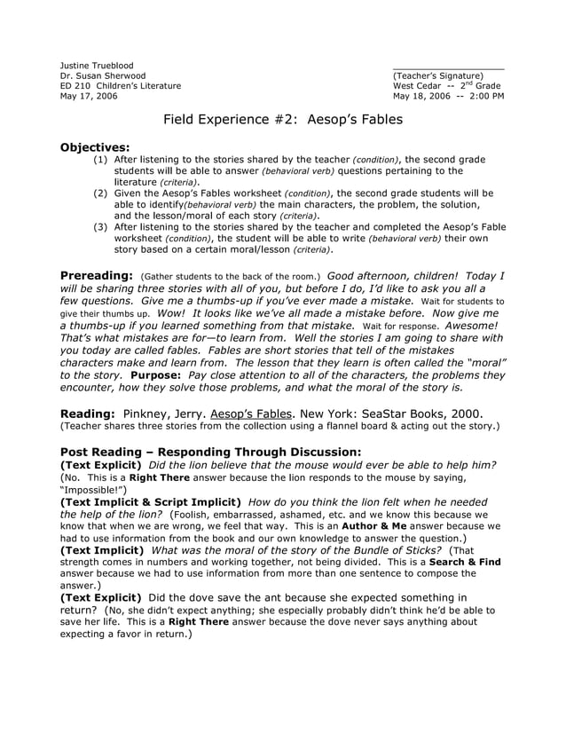 Aesop's fables lesson plan