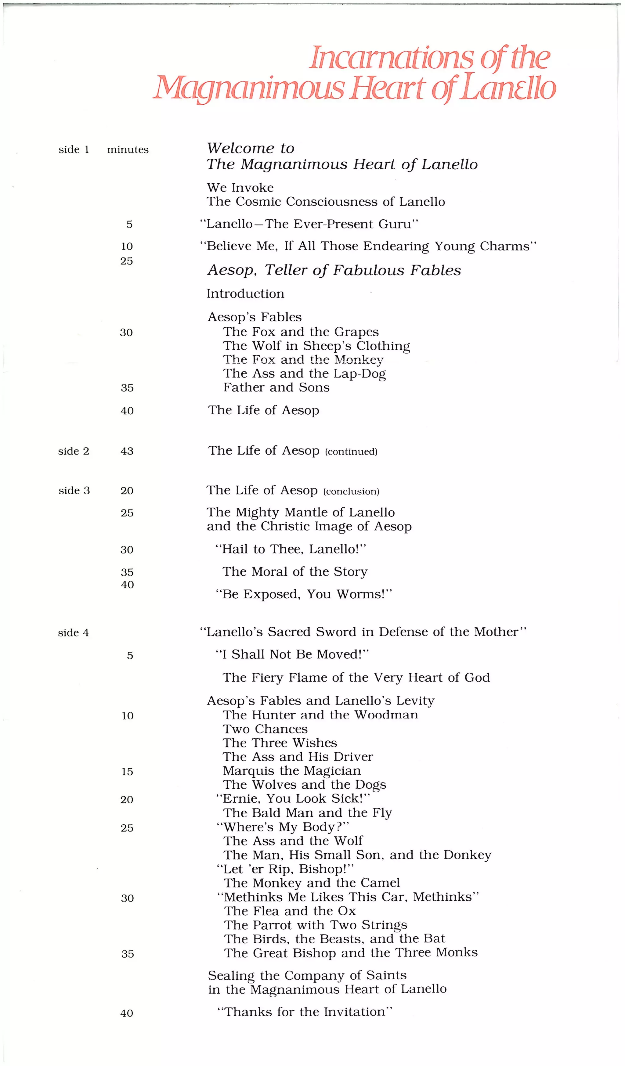 The Summit Lighthouse: Aesop teller of fabulous tales liner notes 2 ...