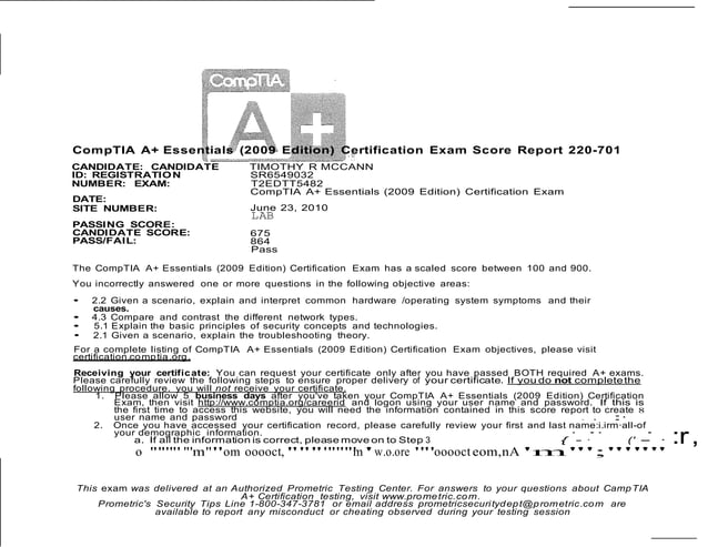 A+ Essentials Exam Score | DOCX