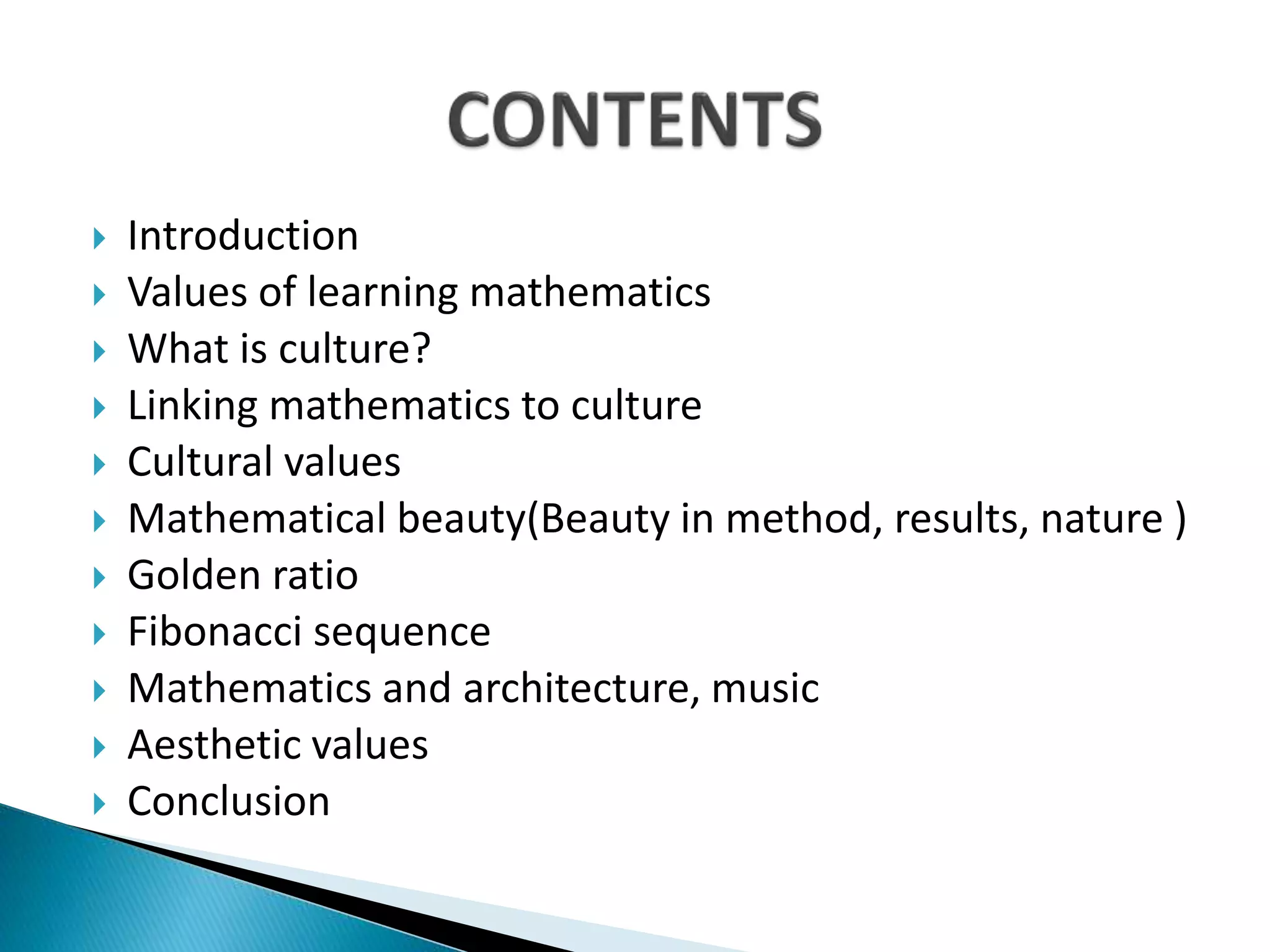 Cultural & Aesthetic Values of Mathematics | PPTX