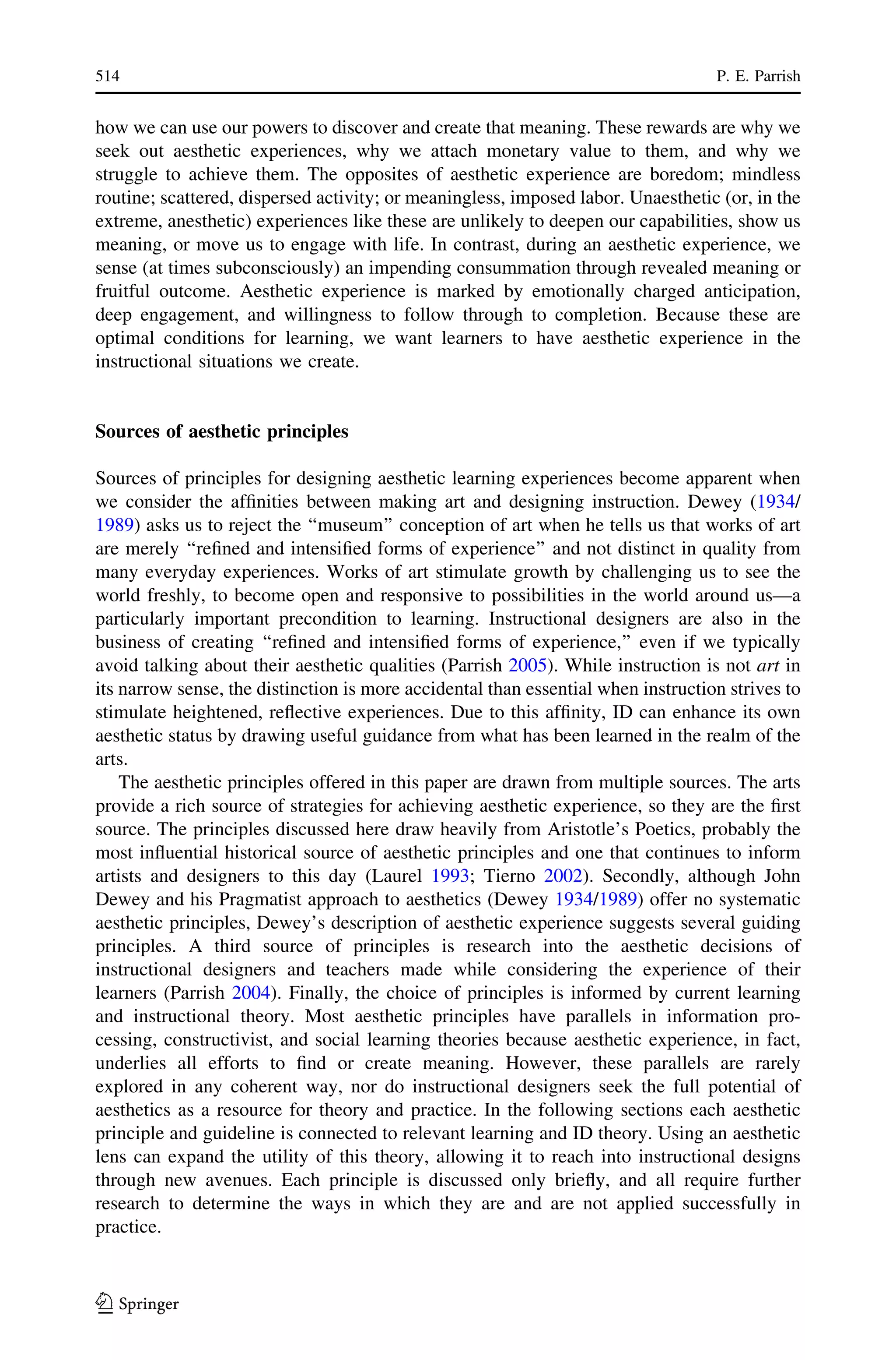 Aesthetic principles for instructional design patric parrish | PDF