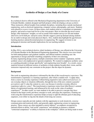 Aesthetics Of Design A Case Study Of A Course | PDF
