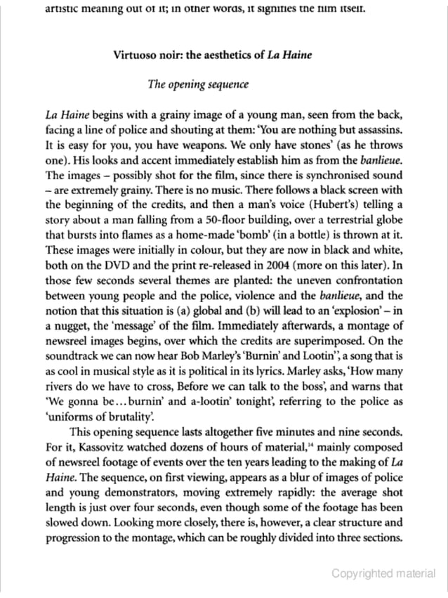 Aesthetics of la haine handout | PDF