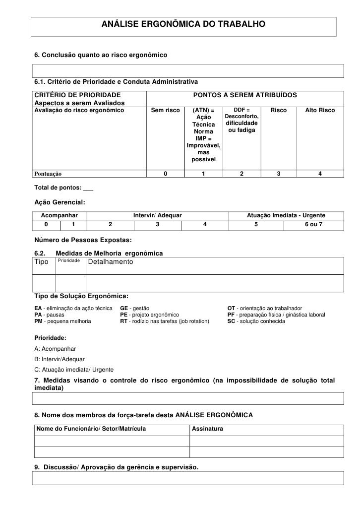Analise Ergonomica do Trabalho Analise Ergonomica do Trabalho