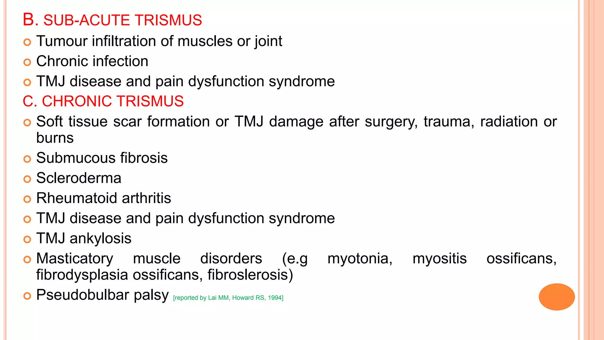 Aetiology and management of trismus | PPTX