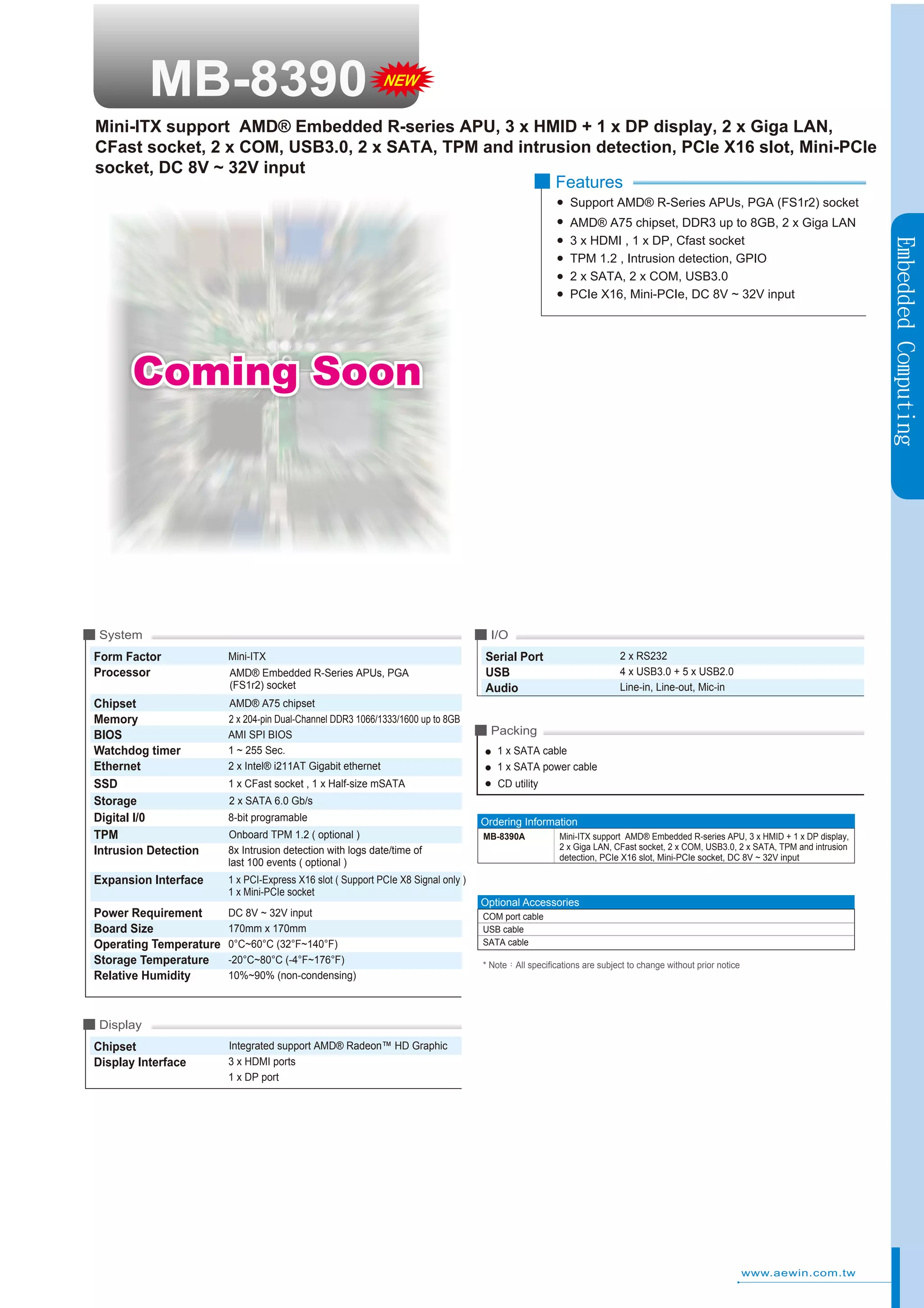 Aewin embedded mb8390 amd r series_mini_itx | PDF