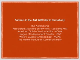 NYC Arts & Entertainment Worker Resource Center | PDF