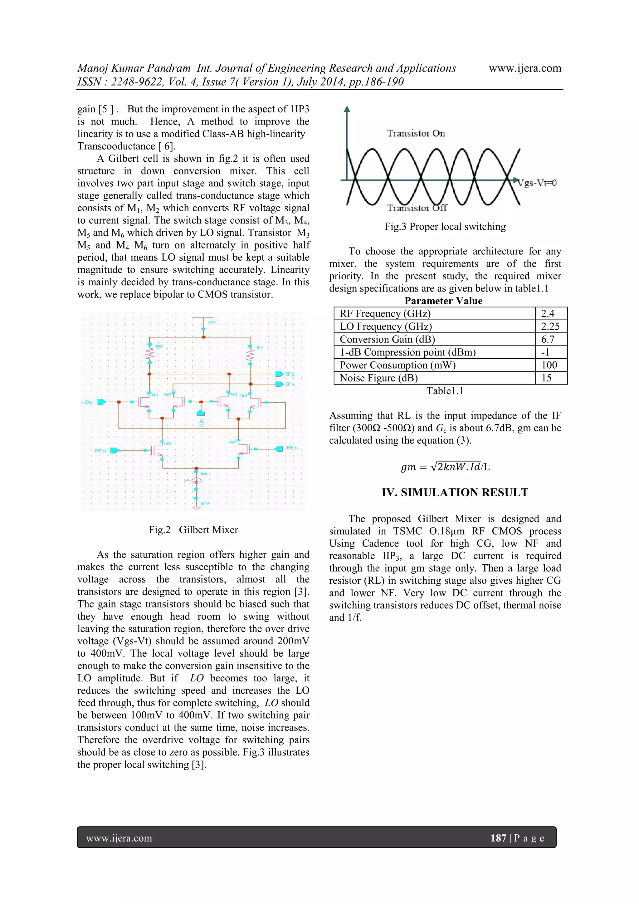 A Low Power down Conversion CMOS Gilbert Mixer for Wireless Communications | PDF