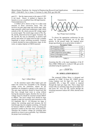 A Low Power down Conversion CMOS Gilbert Mixer for Wireless Communications | PDF