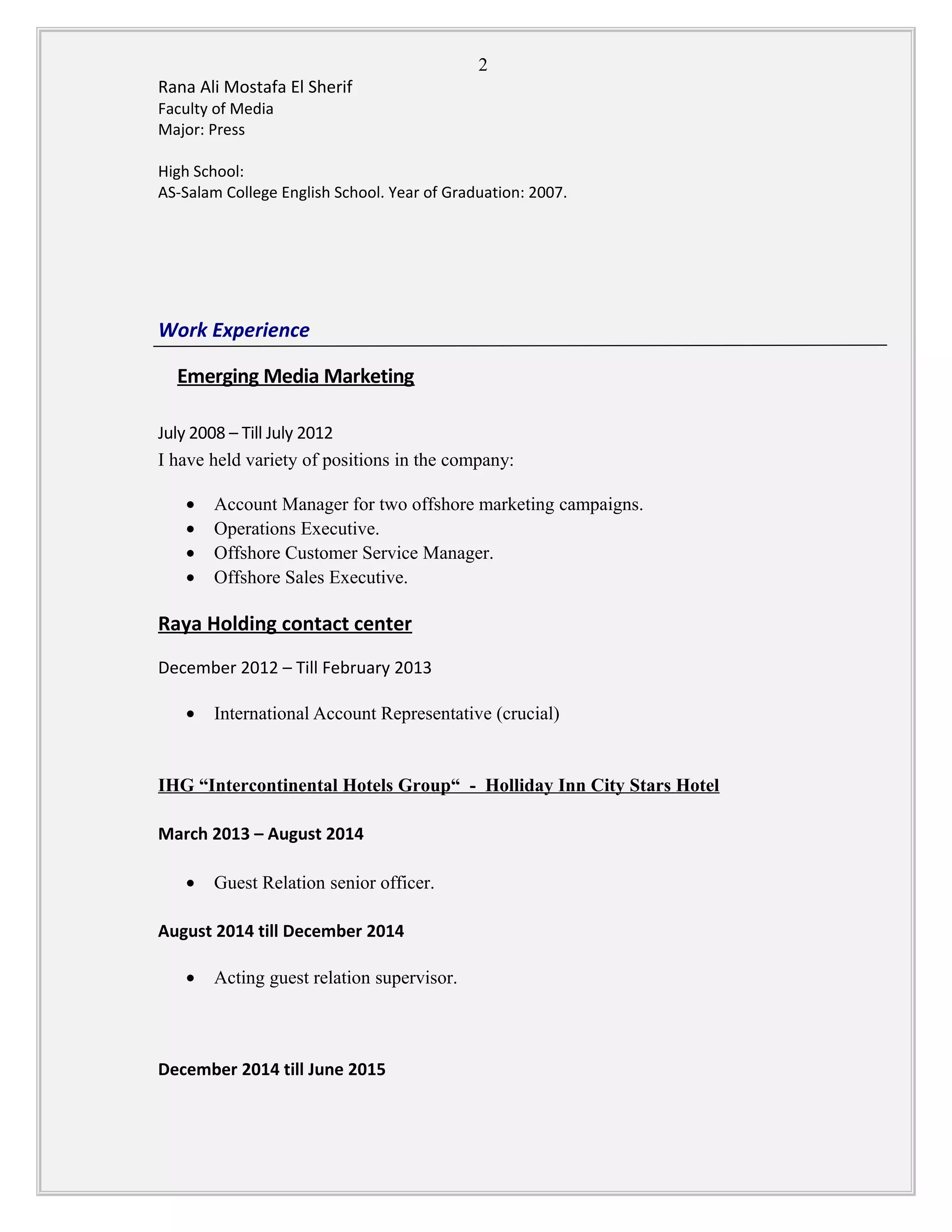 Rana Ali Mustafa El Sherif_New CV | PDF
